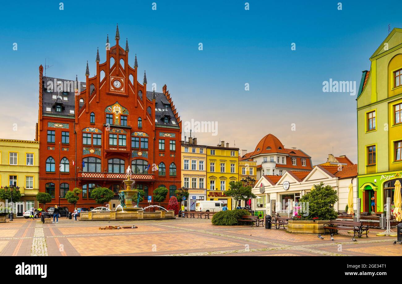 Chojnice, Poland - August 2, 2021: Panoramic view of old town quarter ...