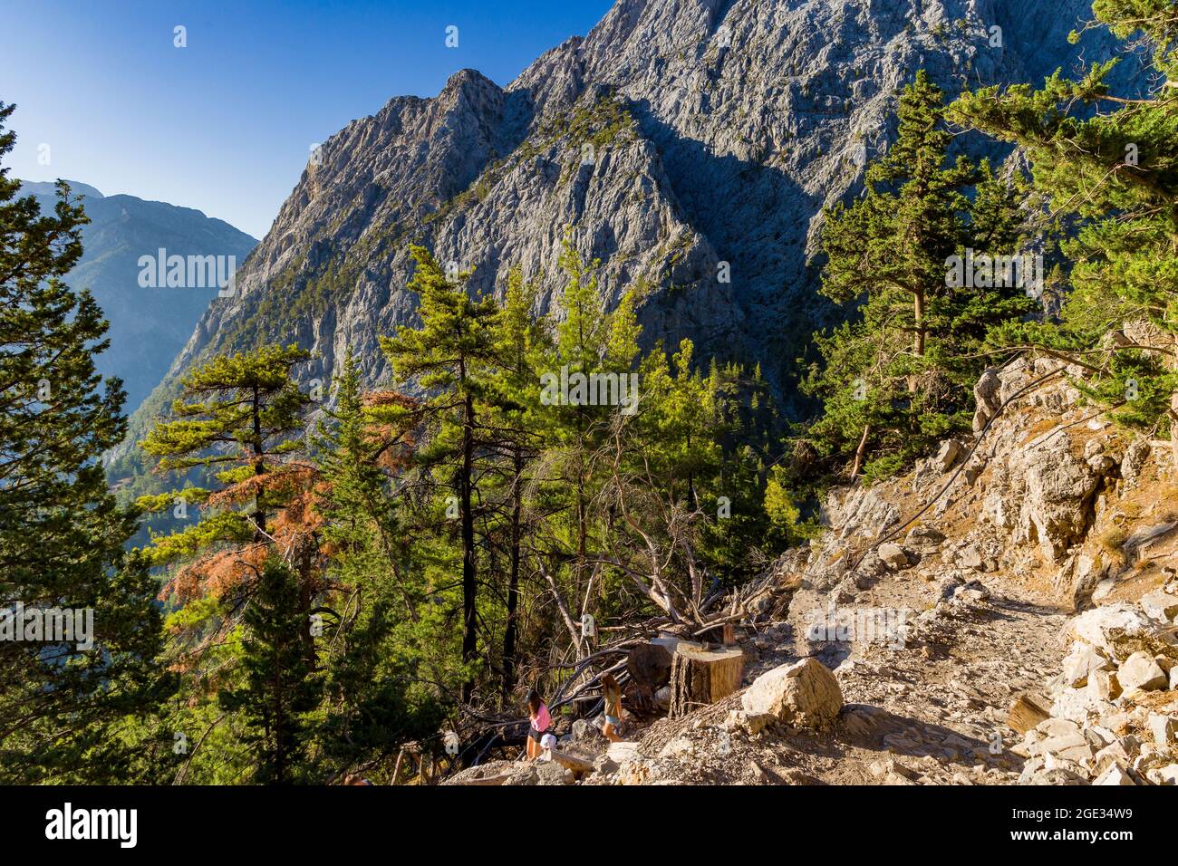Beautiful mountain scenery of a gorge surrounded by tall cliffs and ...