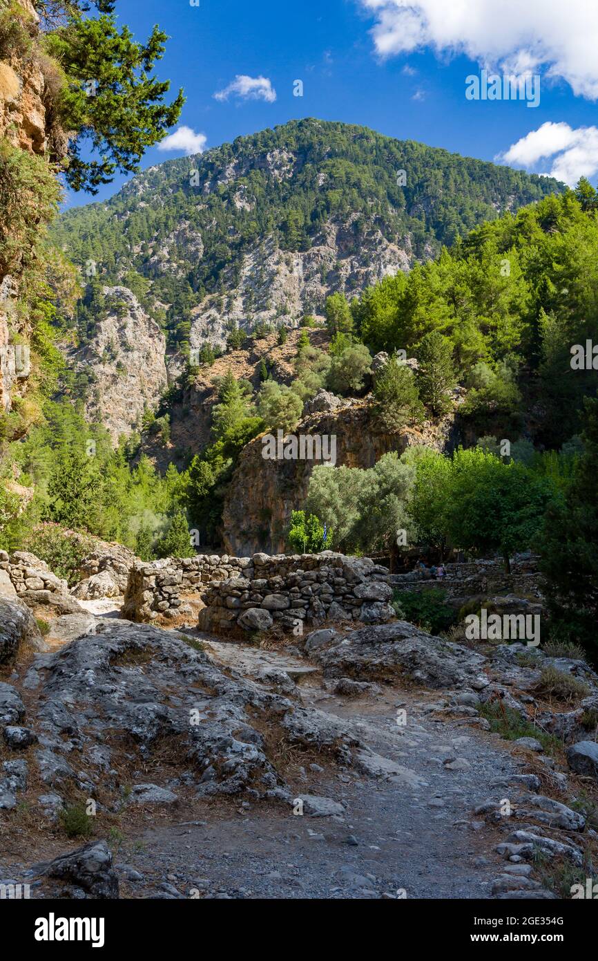 Beautiful mountain scenery of a gorge surrounded by tall cliffs and ...