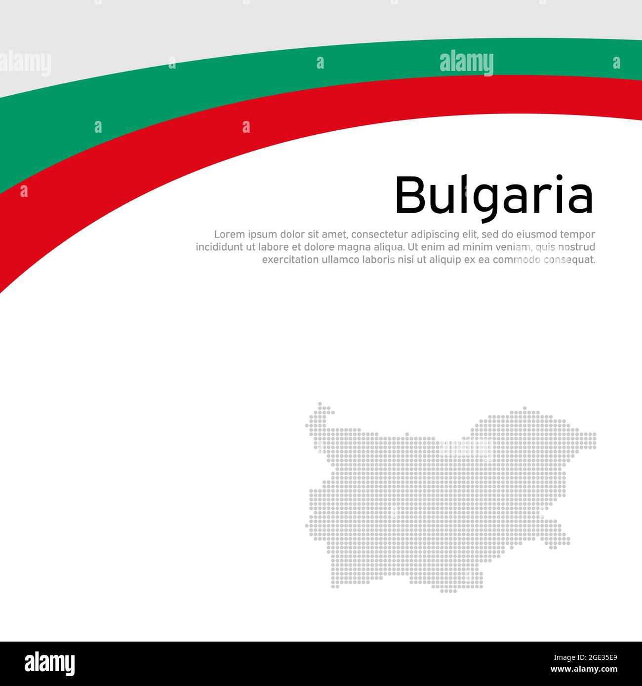 Bulgaria flag, mosaic map on white background. Wavy ribbon with the ...
