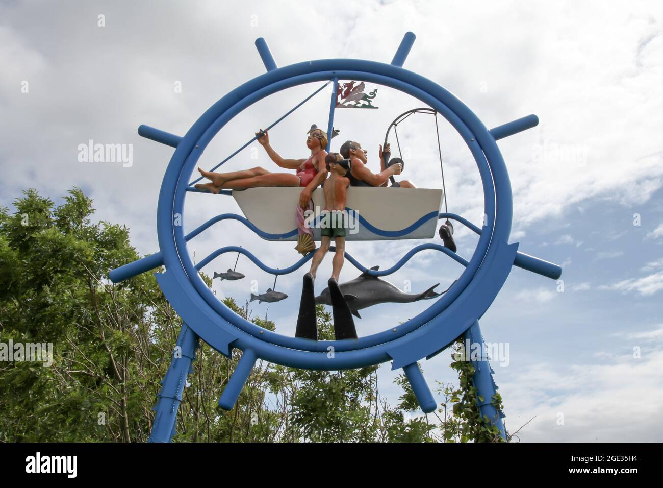Ships wheel sign at entrance to Barry Island, South Wales, 2021 Stock ...