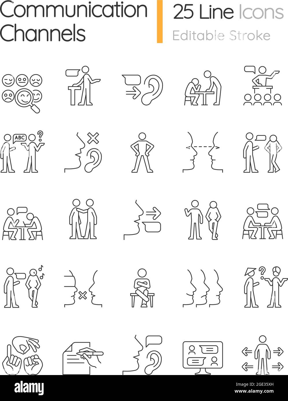 Communication channel linear icons set Stock Vector Image & Art - Alamy