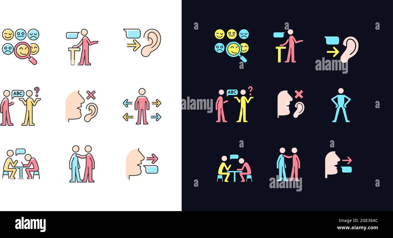 Effective communication light and dark theme RGB color icons set Stock ...
