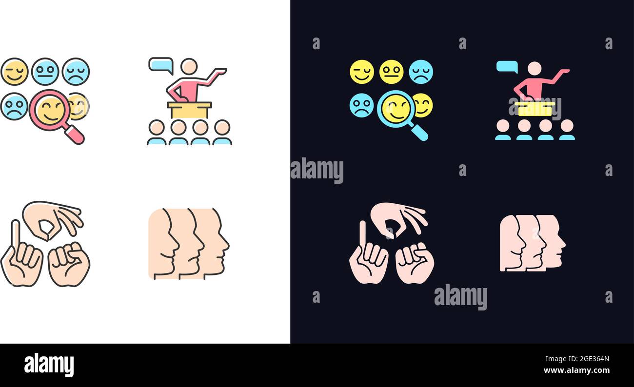 Building relationships with people light and dark theme RGB color icons ...