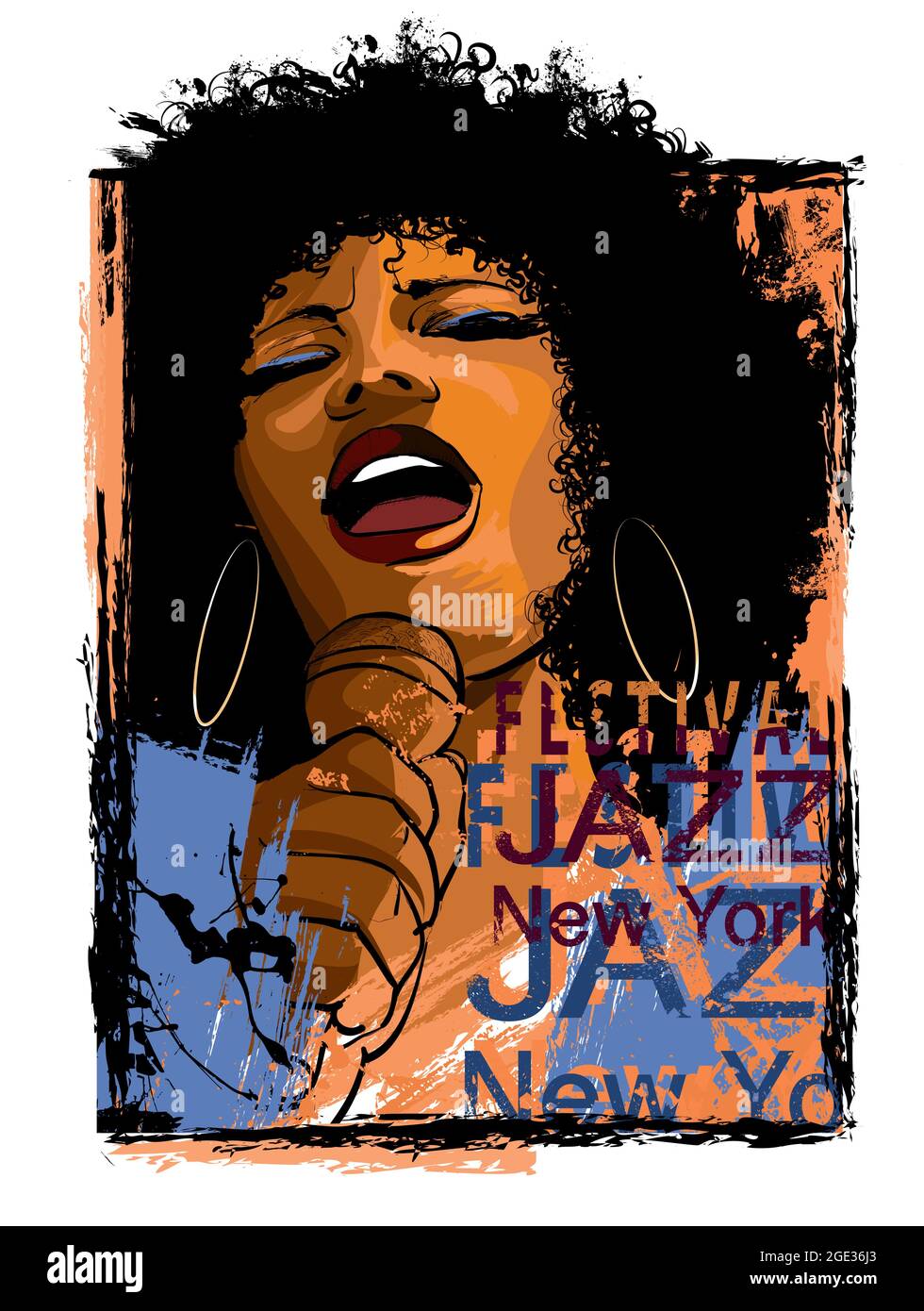 Afro American Jazz singer on a grunge background - vector illustration ...