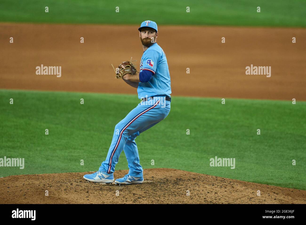 August 15 2021: Texas pitcher Spencer Patton (61) throws a pitch during ...