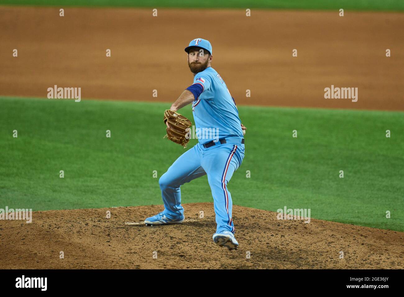 August 15 2021: Texas pitcher Spencer Patton (61) throws a pitch during ...