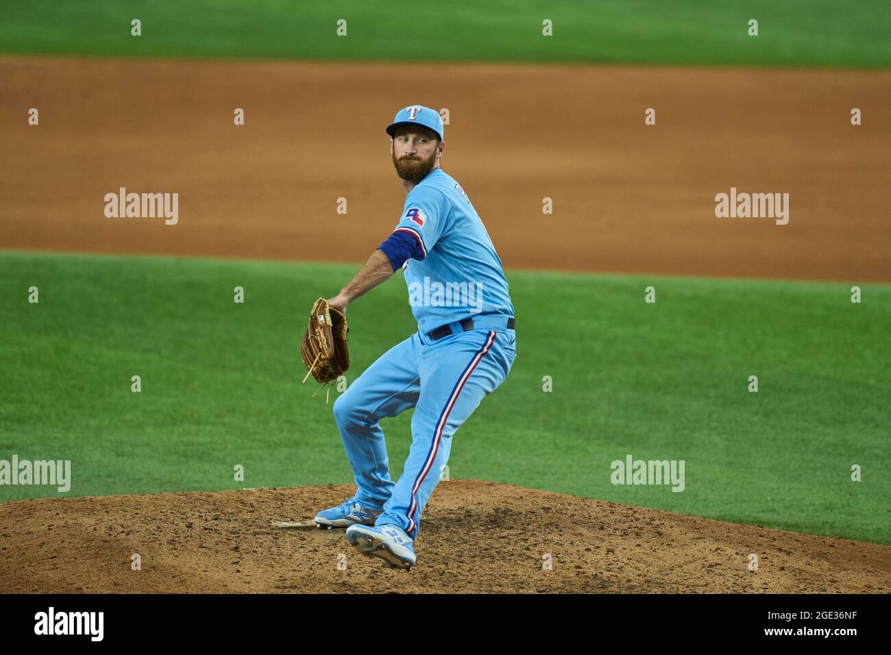 August 15 2021: Texas pitcher Spencer Patton (61) throws a pitch during ...