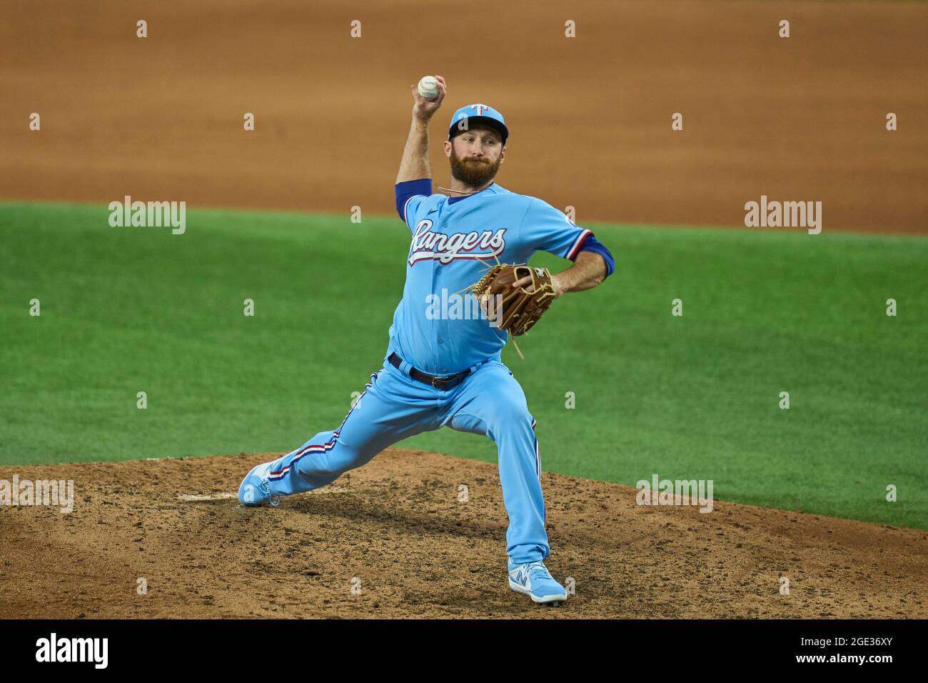 August 15 2021: Texas pitcher Spencer Patton (61) throws a pitch during ...