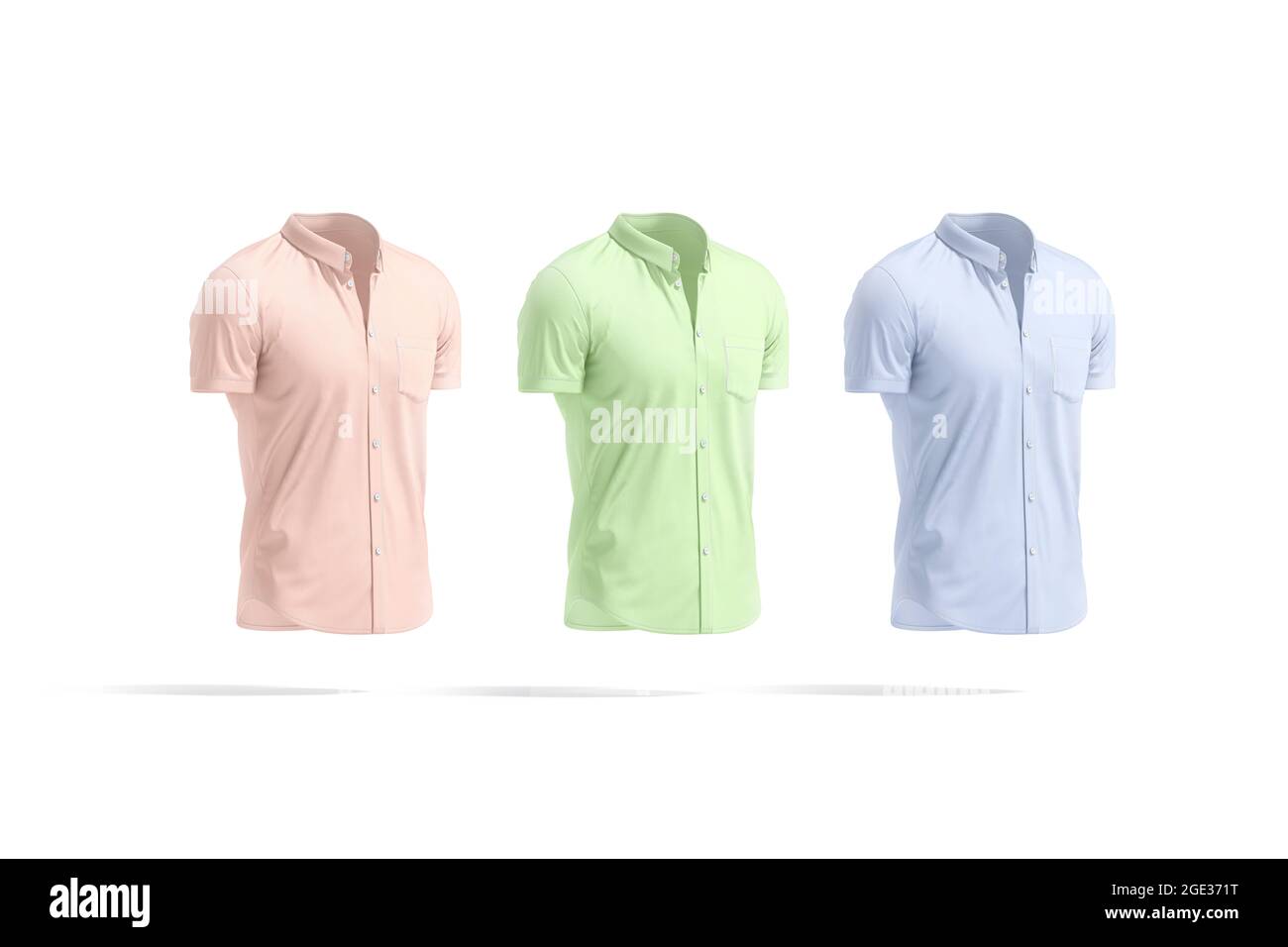 Blank colored short sleeve button down shirt mockup, side view, 3d ...