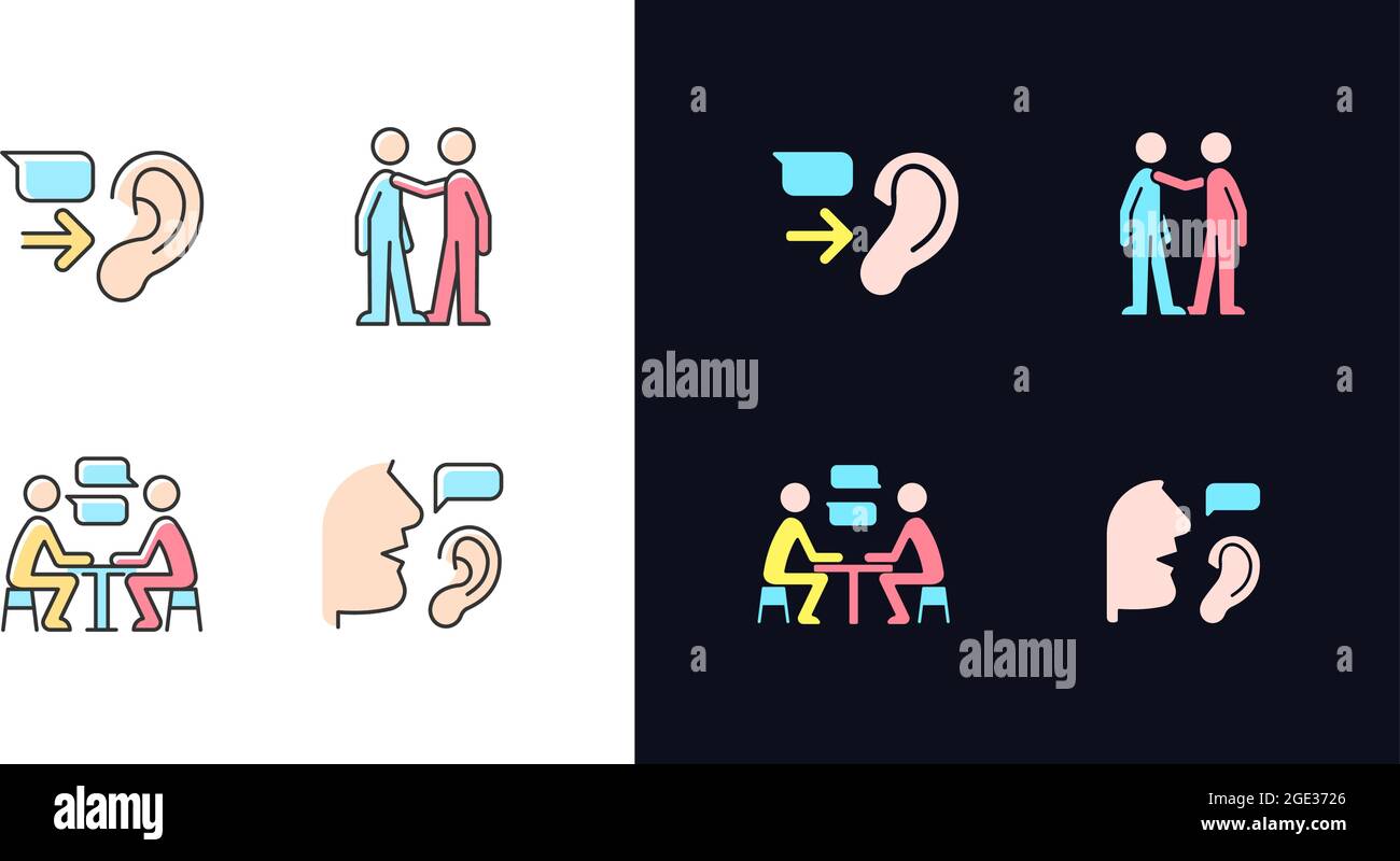 Verbal and nonverbal communication light and dark theme RGB color icons ...