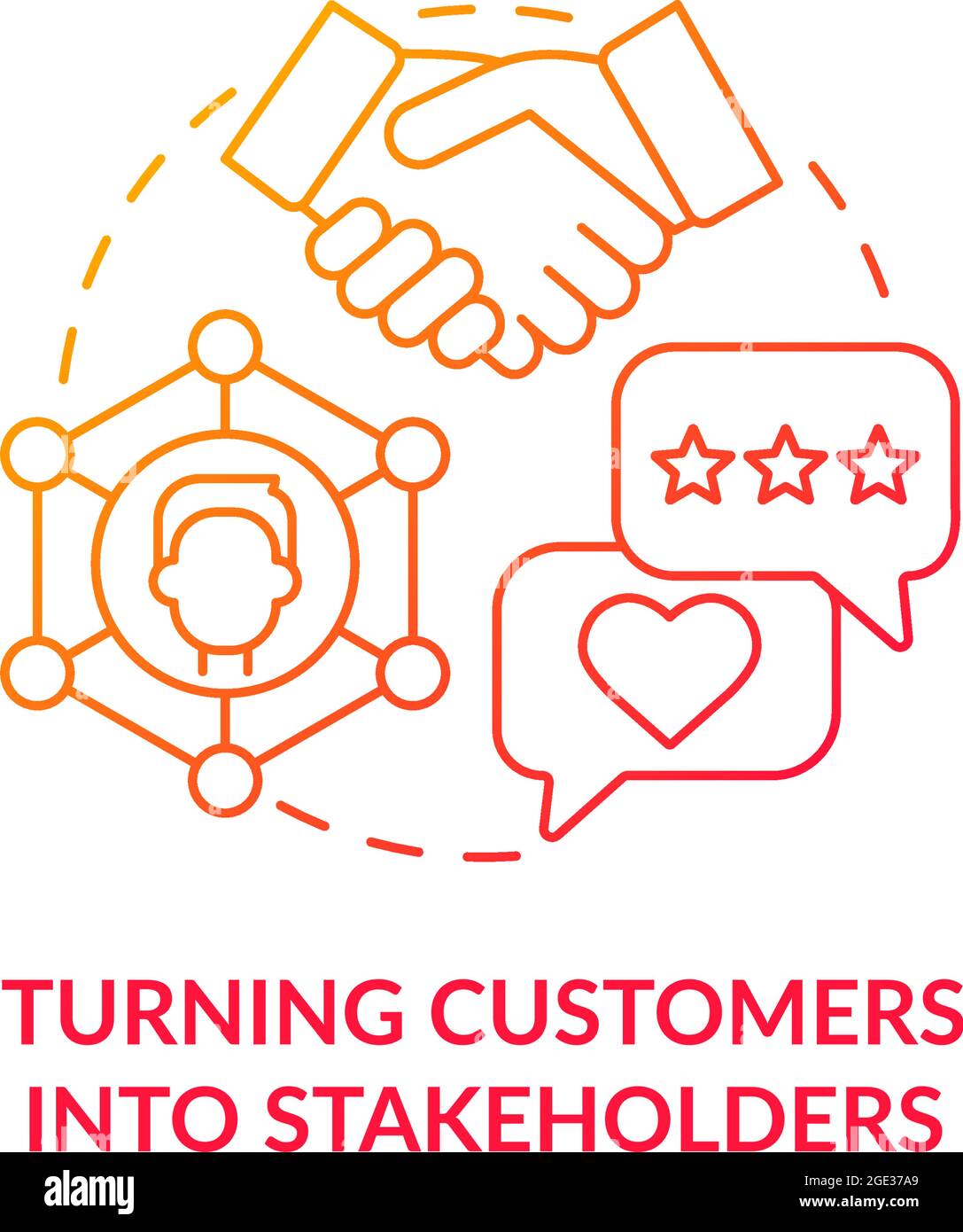 Turning customers into stakeholders red gradient concept icon Stock ...