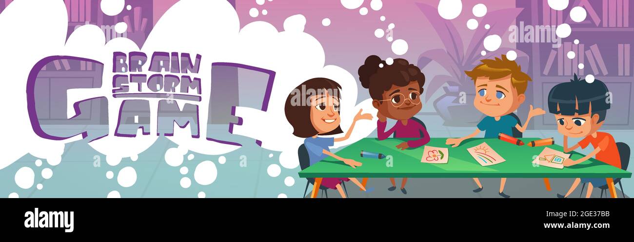 Brainstorm game banner with thinking children Stock Vector Image & Art ...