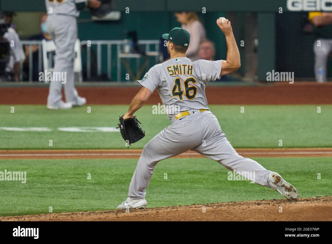 August 15 2021: Oakland pitcher Burch Smith (46) throws a pitch during ...