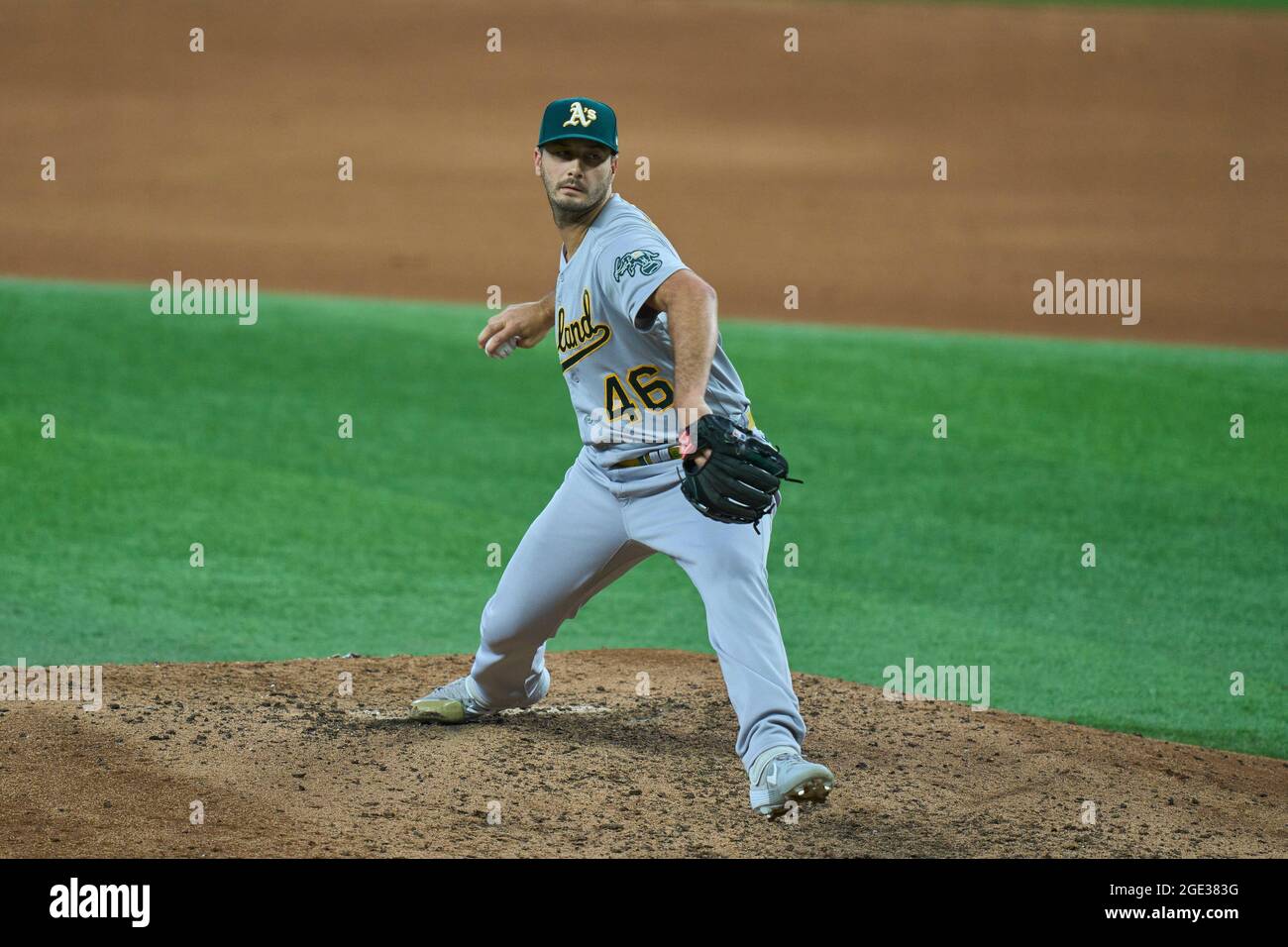 August 15 2021: Oakland pitcher Burch Smith (46) throws a pitch during ...