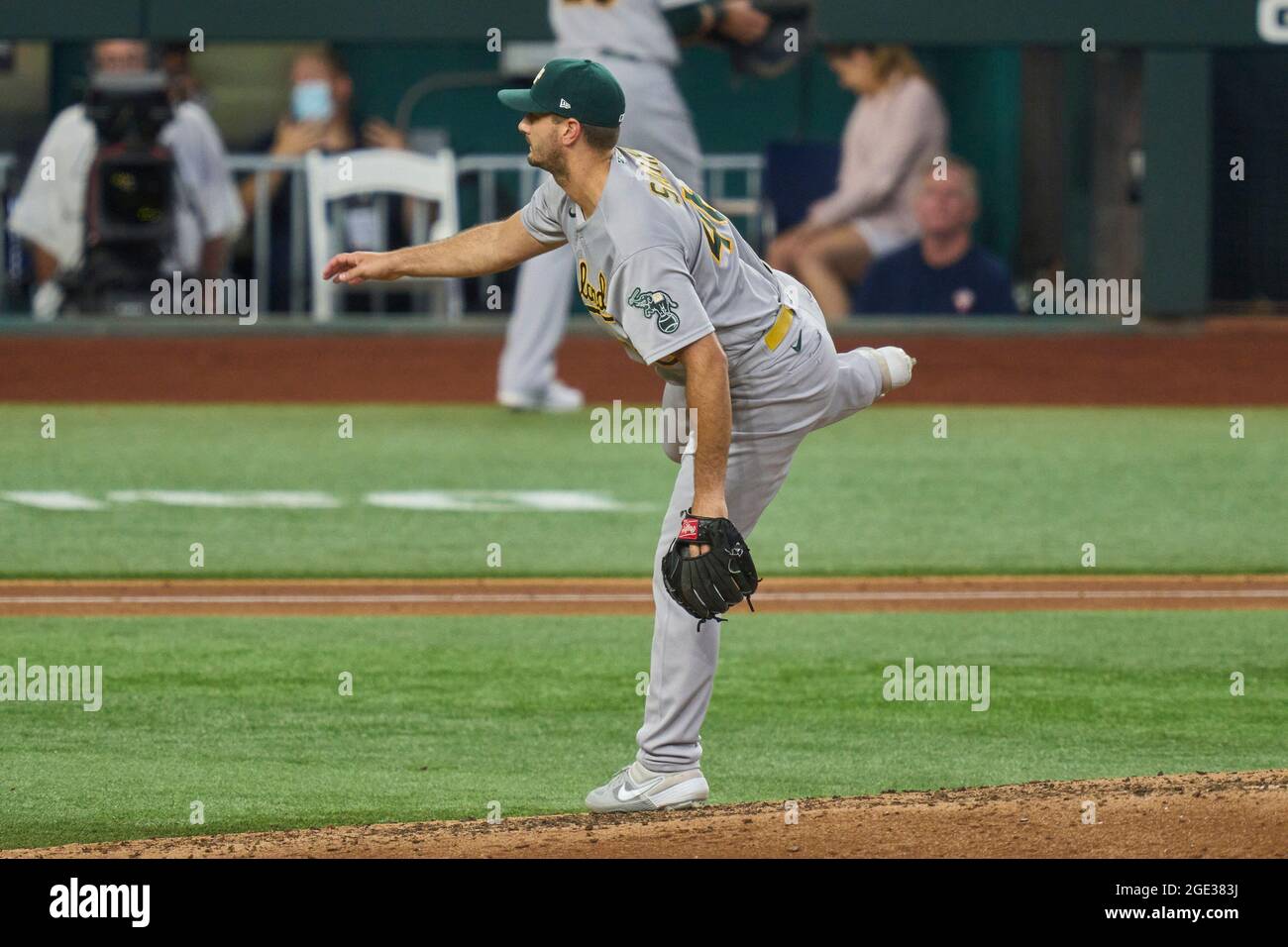 August 15 2021: Oakland pitcher Burch Smith (46) throws a pitch during ...