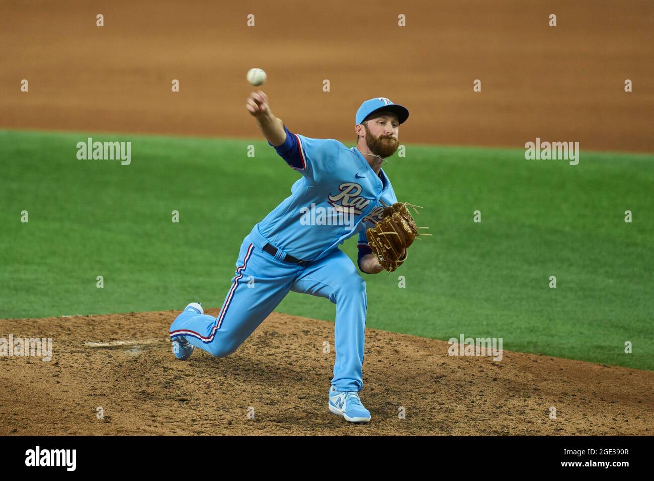 August 15 2021: Texas pitcher Spencer Patton (61) throws a pitch during ...