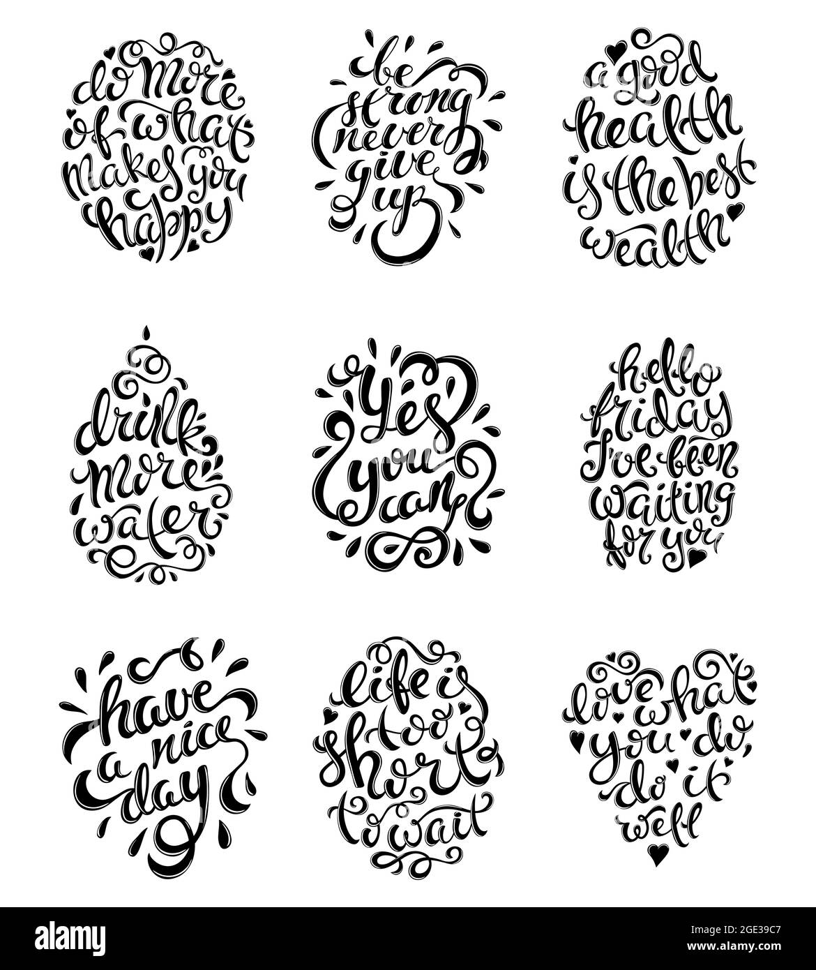 Set Of 9 Hand Written Lettering Posters With Positive Inspirational