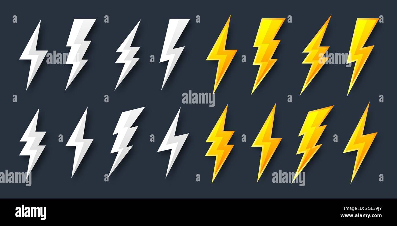 Lightning bolt icons collection. Flash symbol, thunderbolt. Simple ...