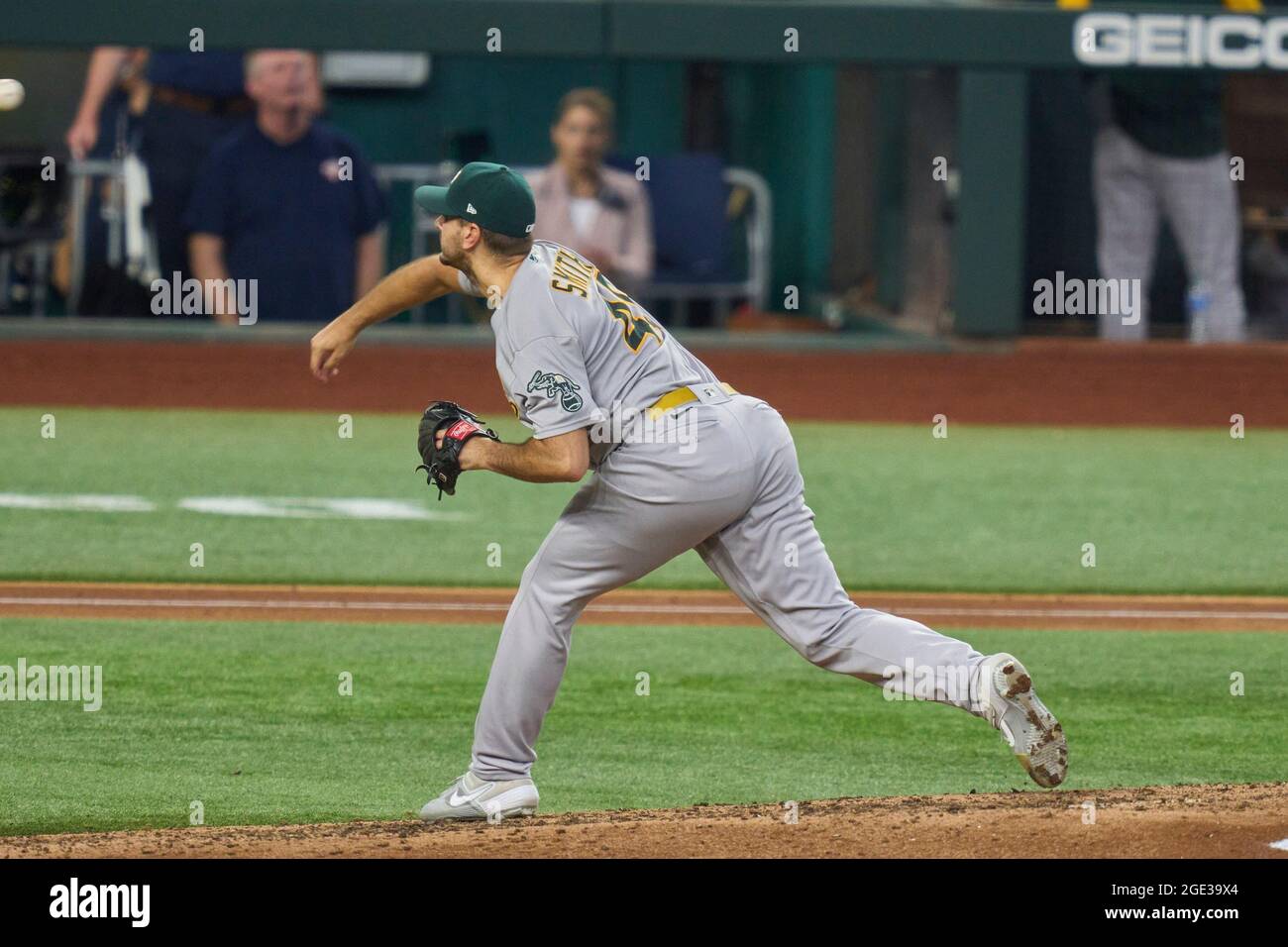 August 15 2021: Oakland pitcher Burch Smith (46) throws a pitch during ...