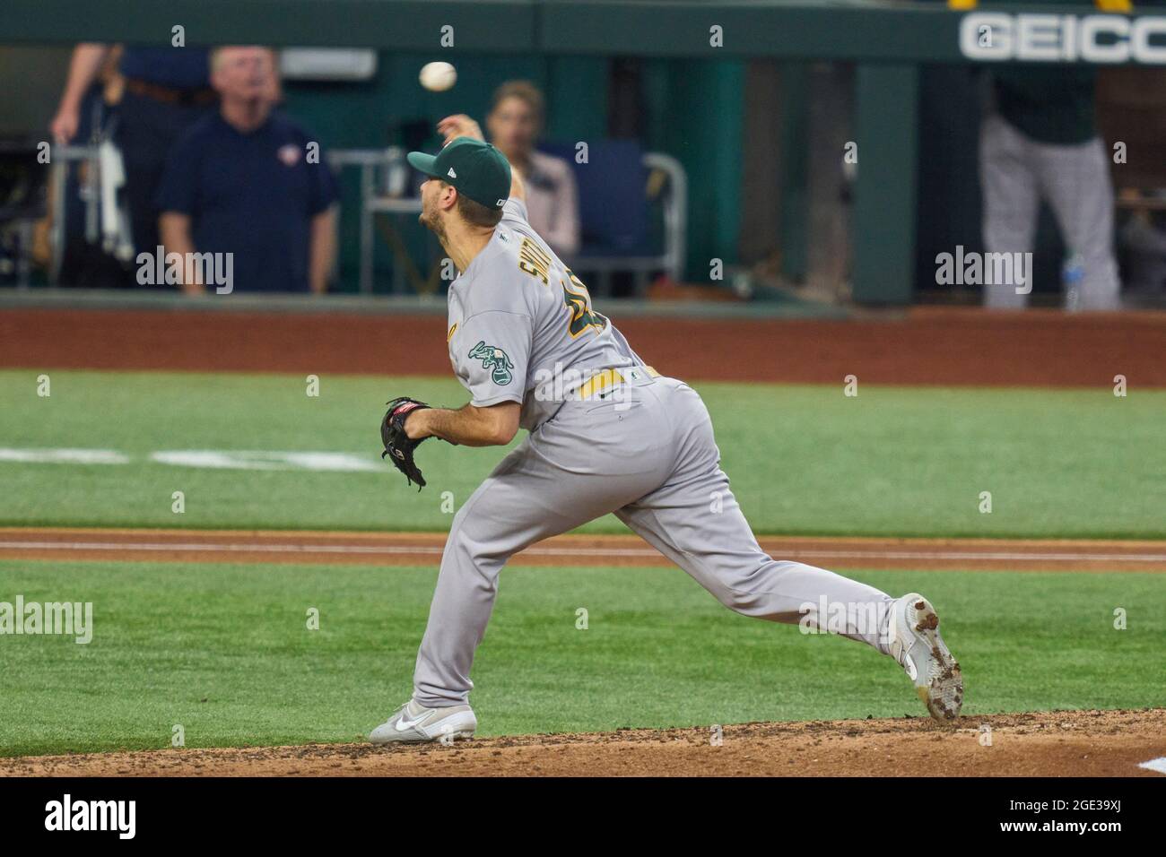 August 15 2021: Oakland pitcher Burch Smith (46) throws a pitch during ...