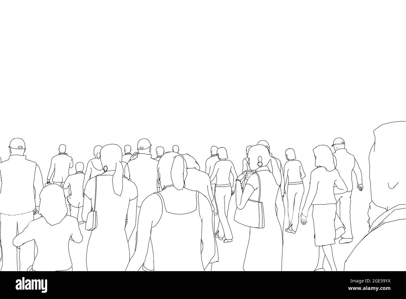 Contour of a crowd of people from black lines isolated on a white ...