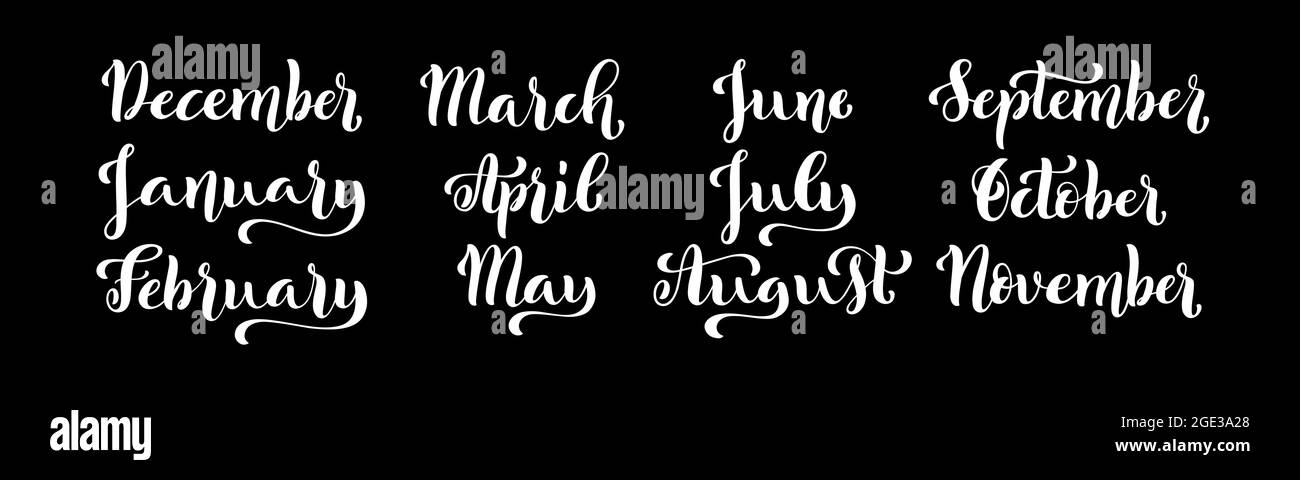 Big calligraphic set of months of the year. December, January, February ...