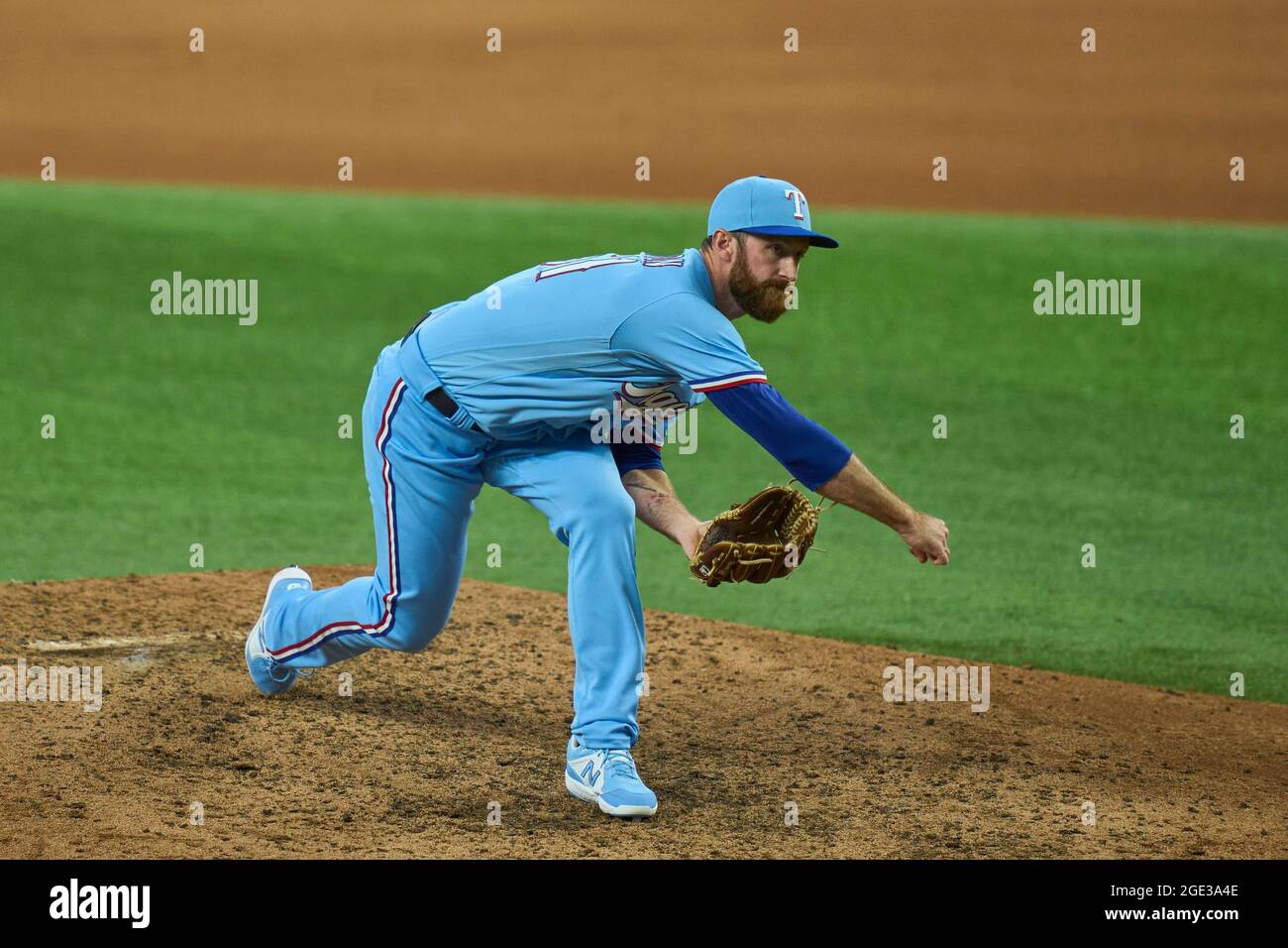 August 15 2021: Texas pitcher Spencer Patton (61) throws a pitch during ...