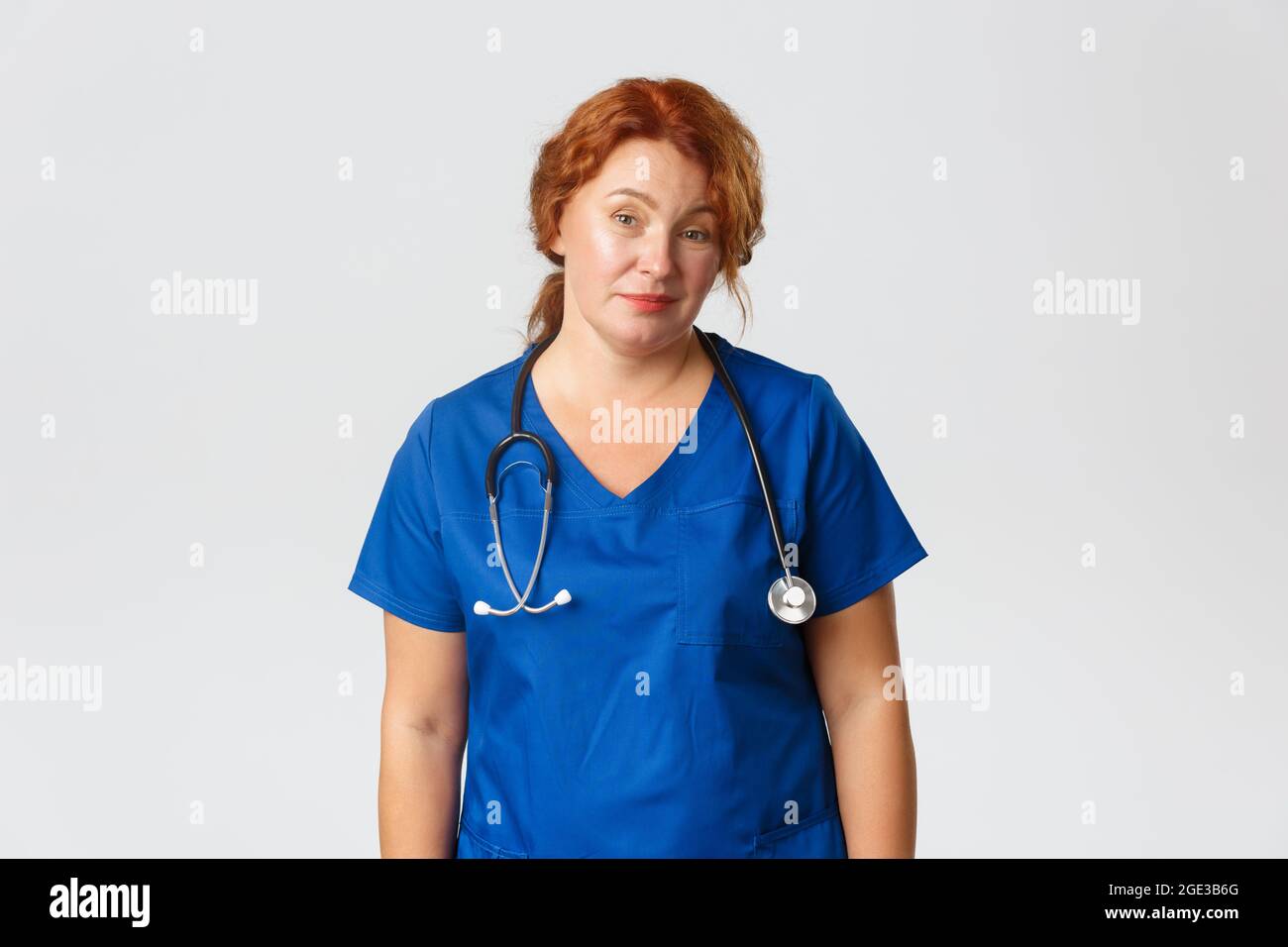 Medicine, healthcare and coronavirus concept. Skeptical and unamused ...