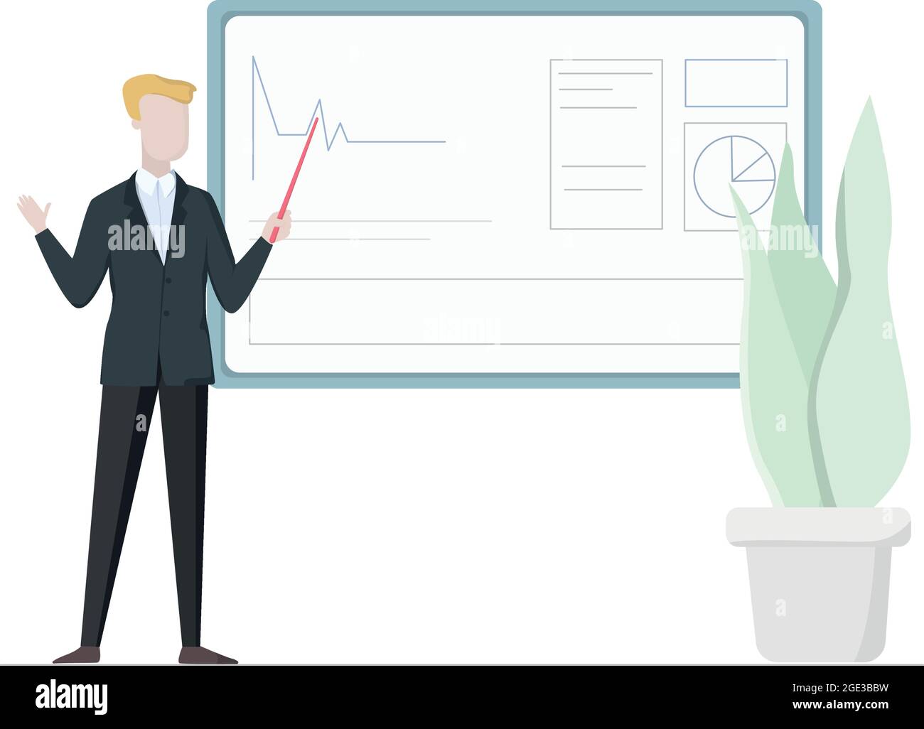 Business presentation, man shows information on whiteboard - Vector ...