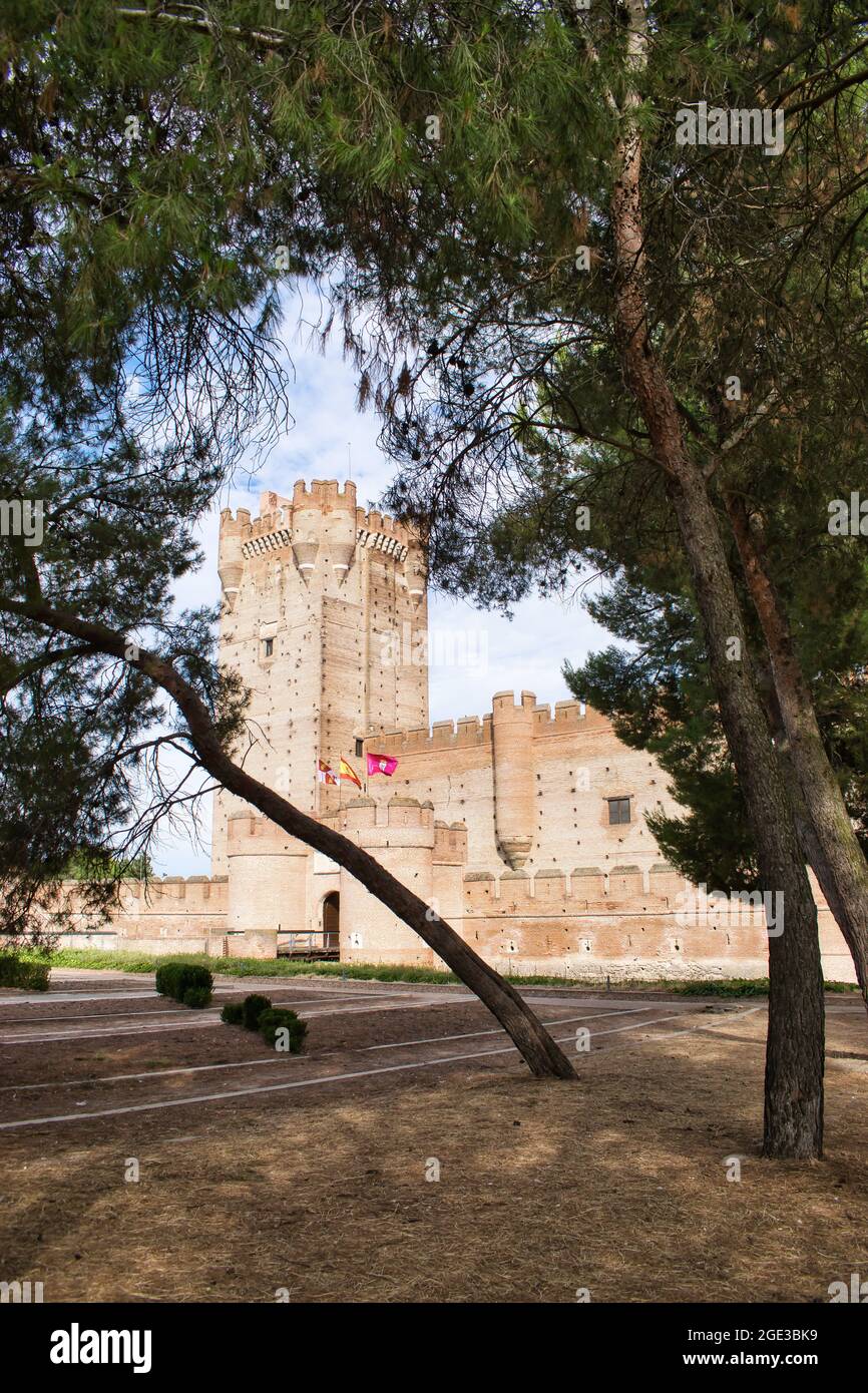 Vertical shot of the of La Mota Medina castle behind the trees Stock ...