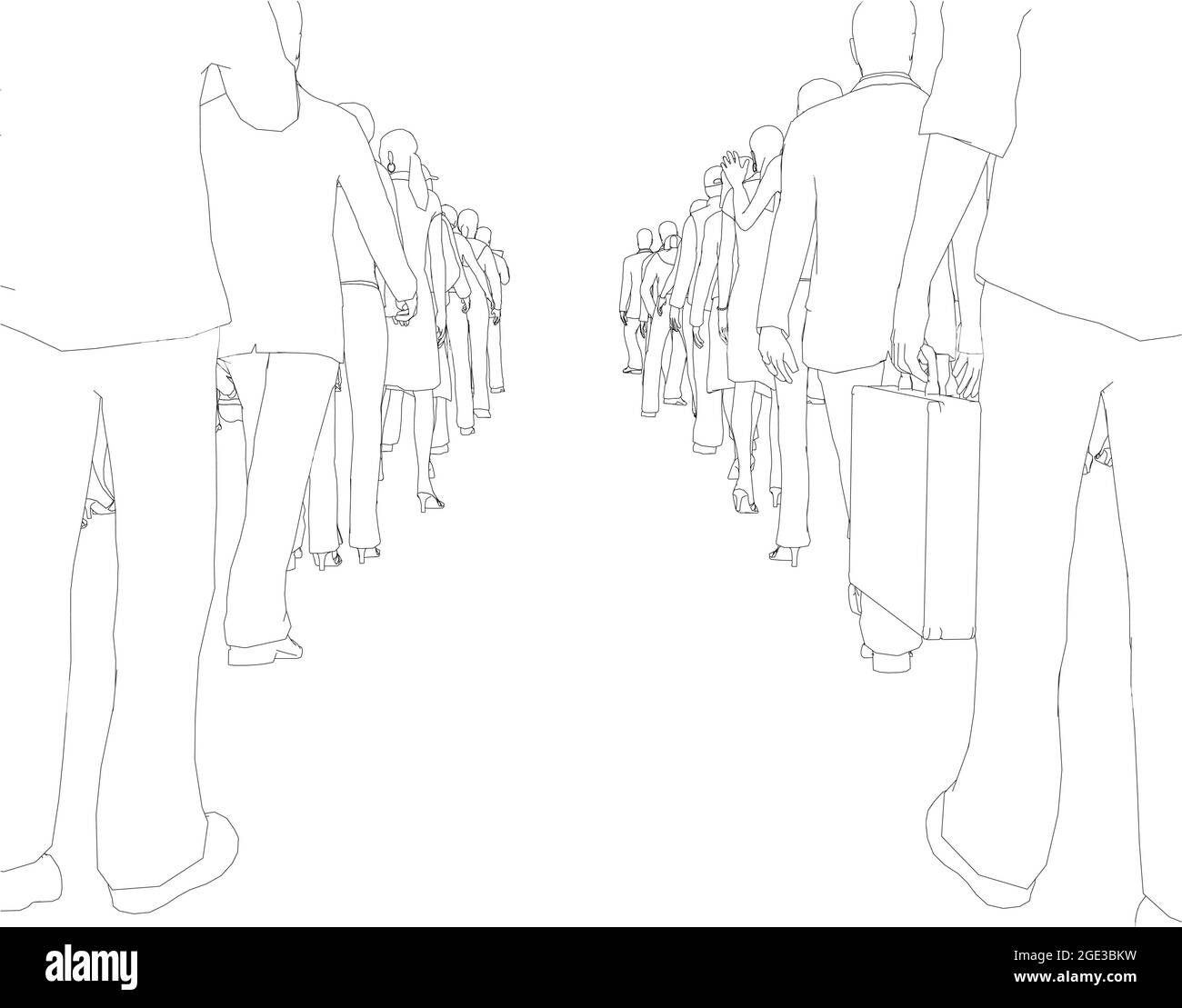 Contour of a crowd of people standing in a row from two sides from ...