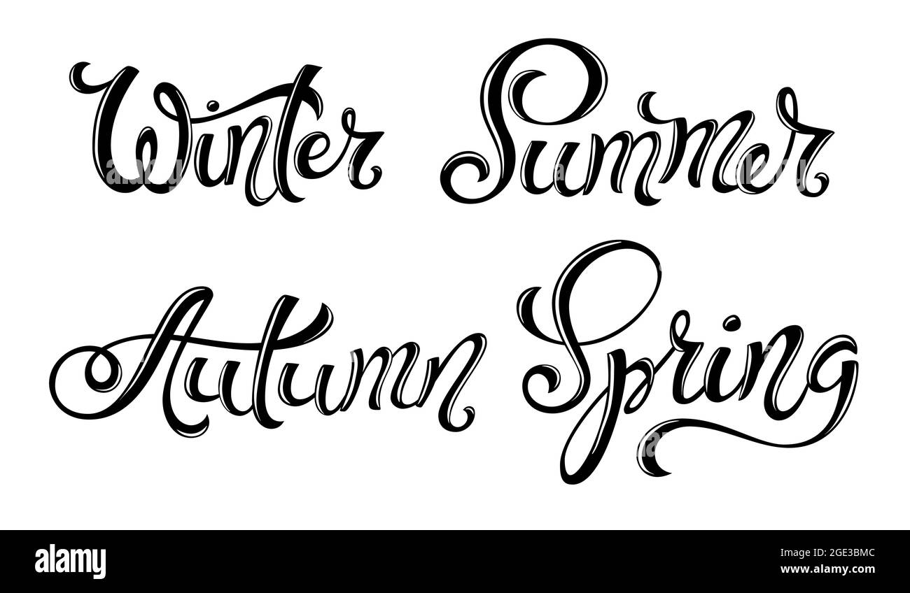 Spring Summer Autumn Winter hand drawn lettering. Handwritten ...