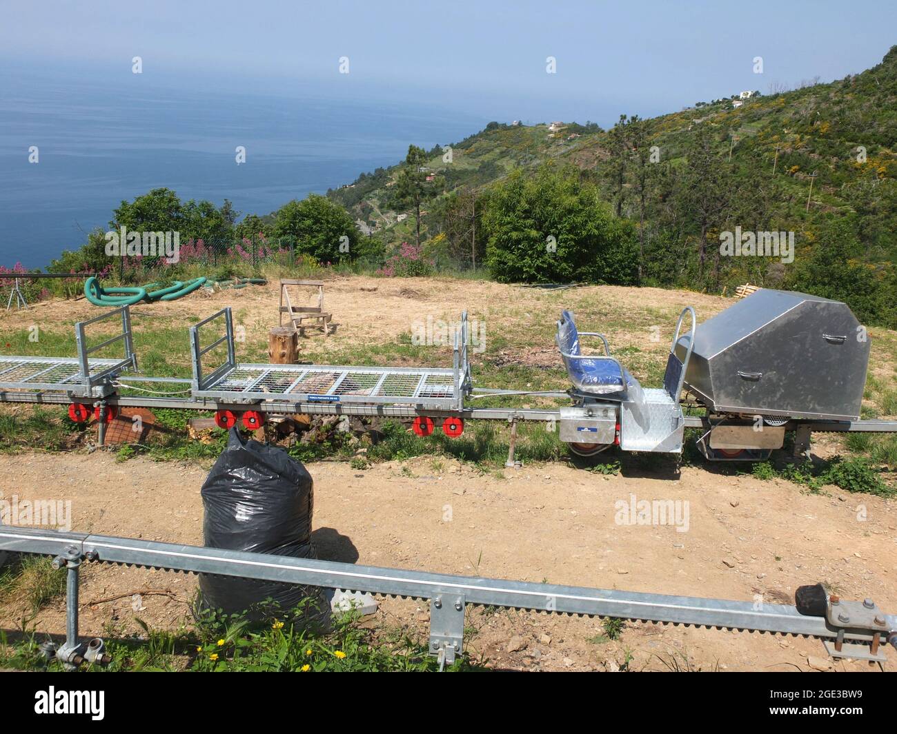 Rail system for transporting grapes in Italy's Cinque Terre Stock Photo ...