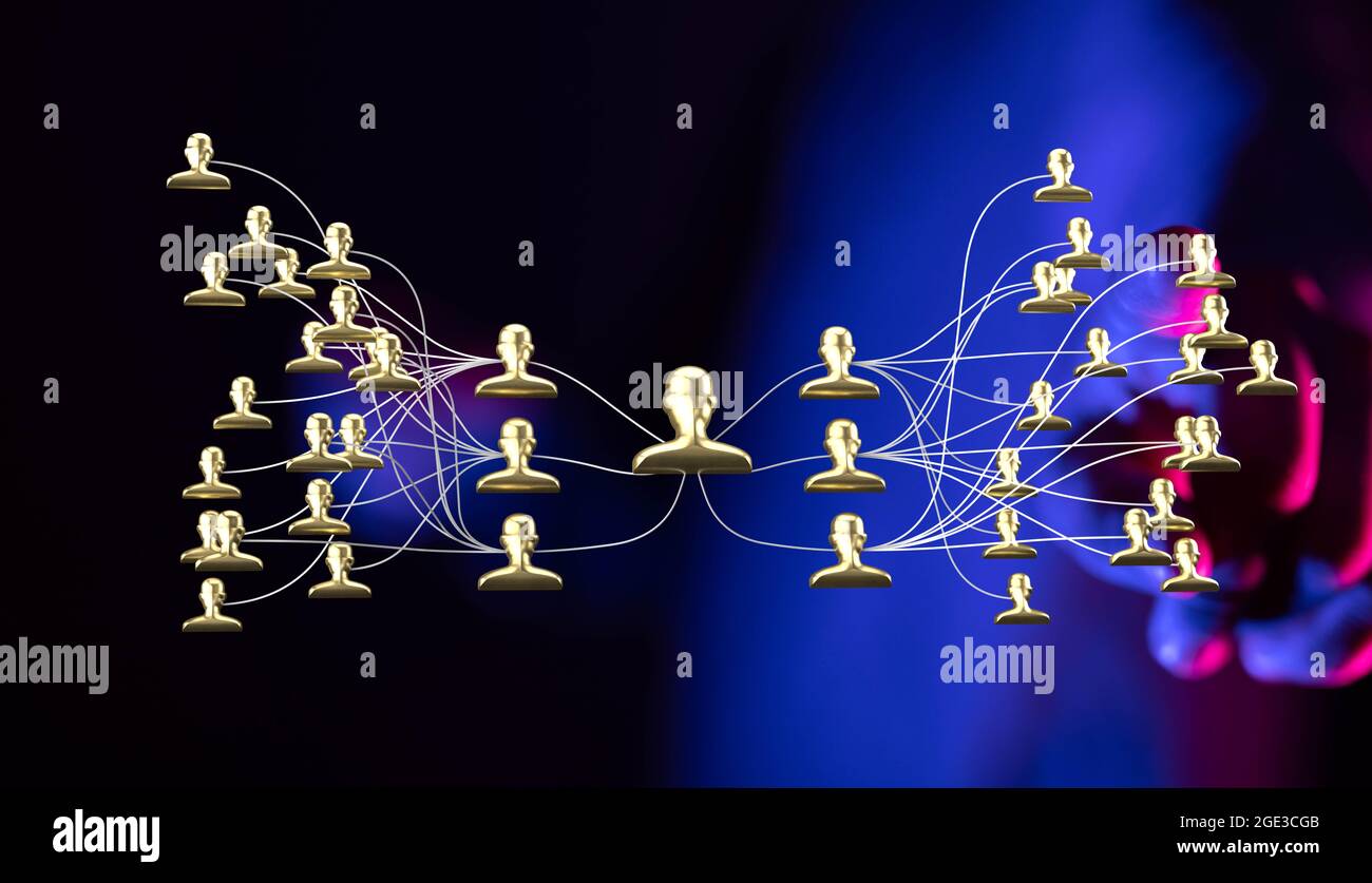 Person presenting the virtual projection of human network concept Stock ...