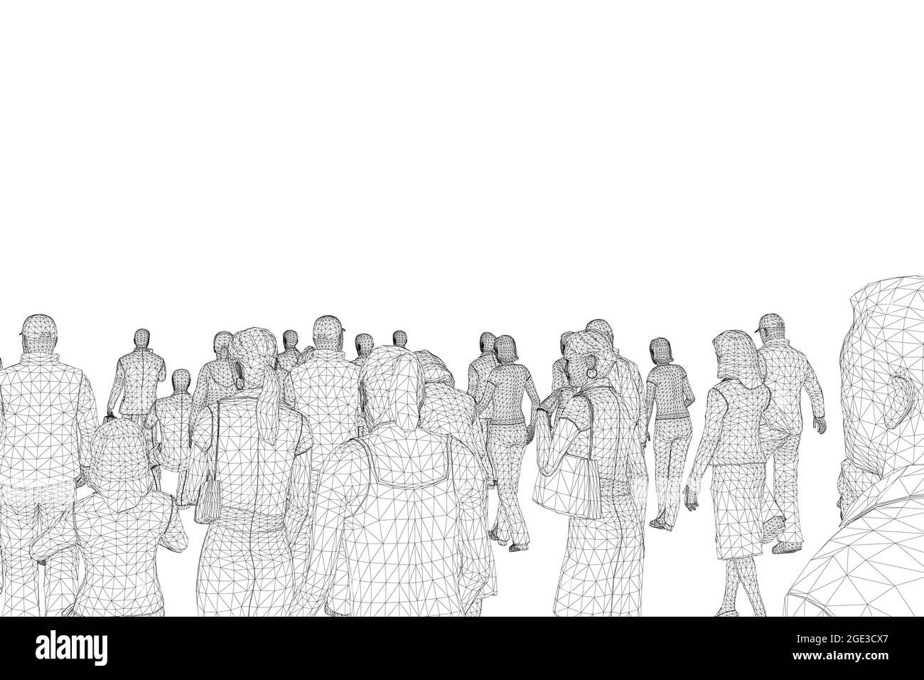 Wireframe crowd of people from black lines isolated on white background ...