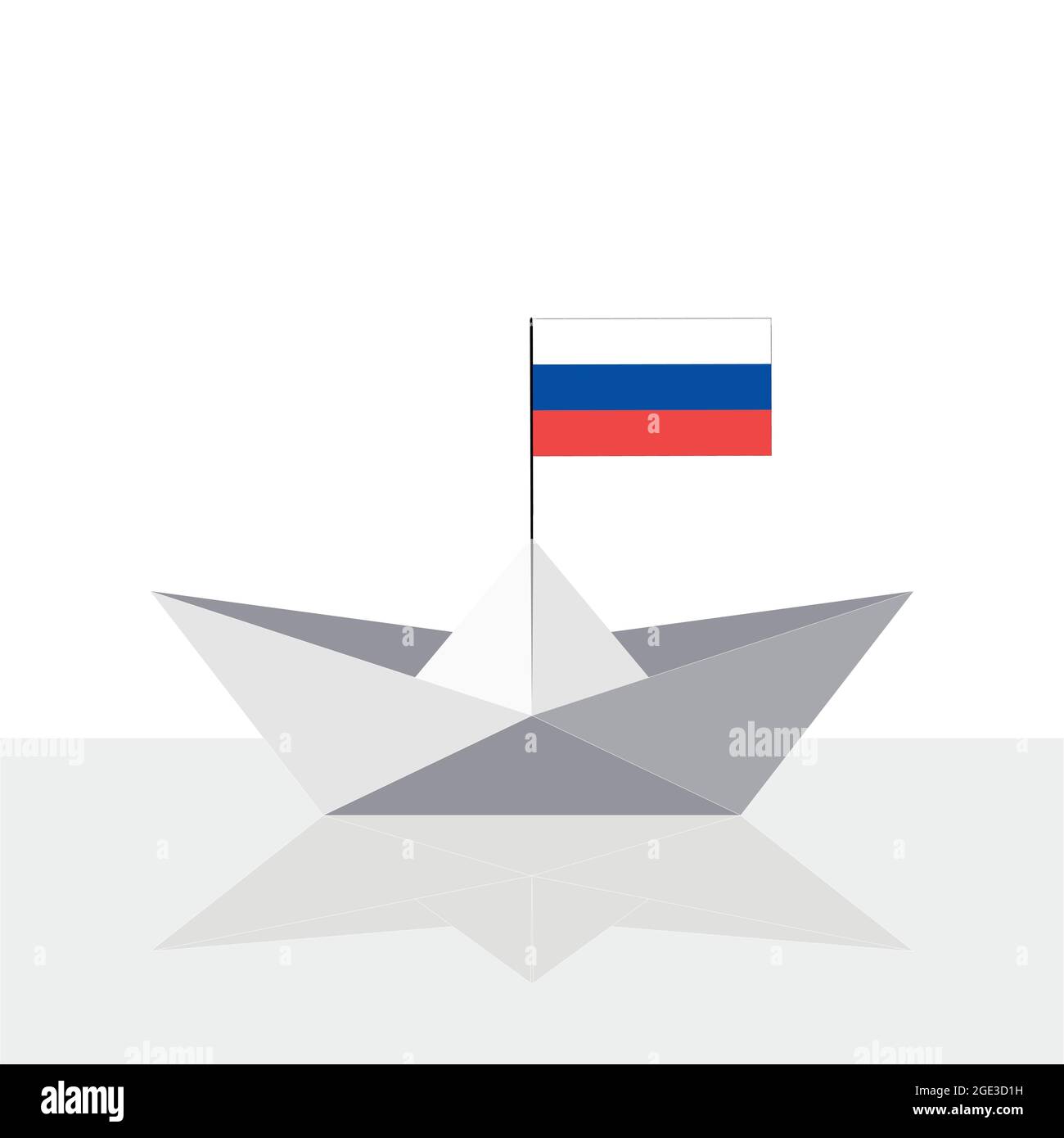 Origami paper ship with reflection and Russia flag. Vector flat ...