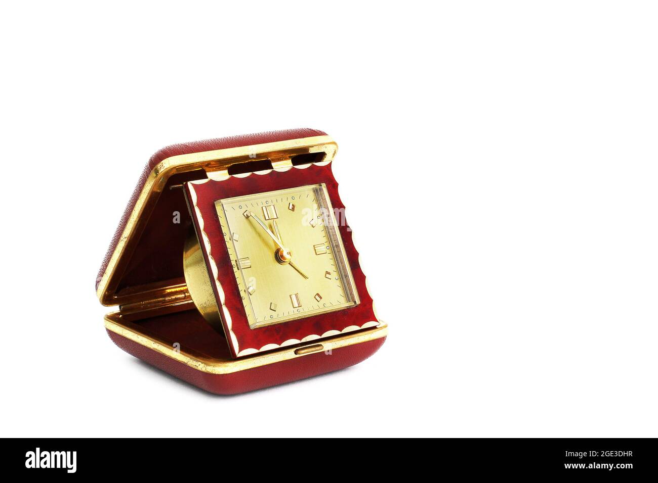 Old retro travel clock on a white background Stock Photo - Alamy