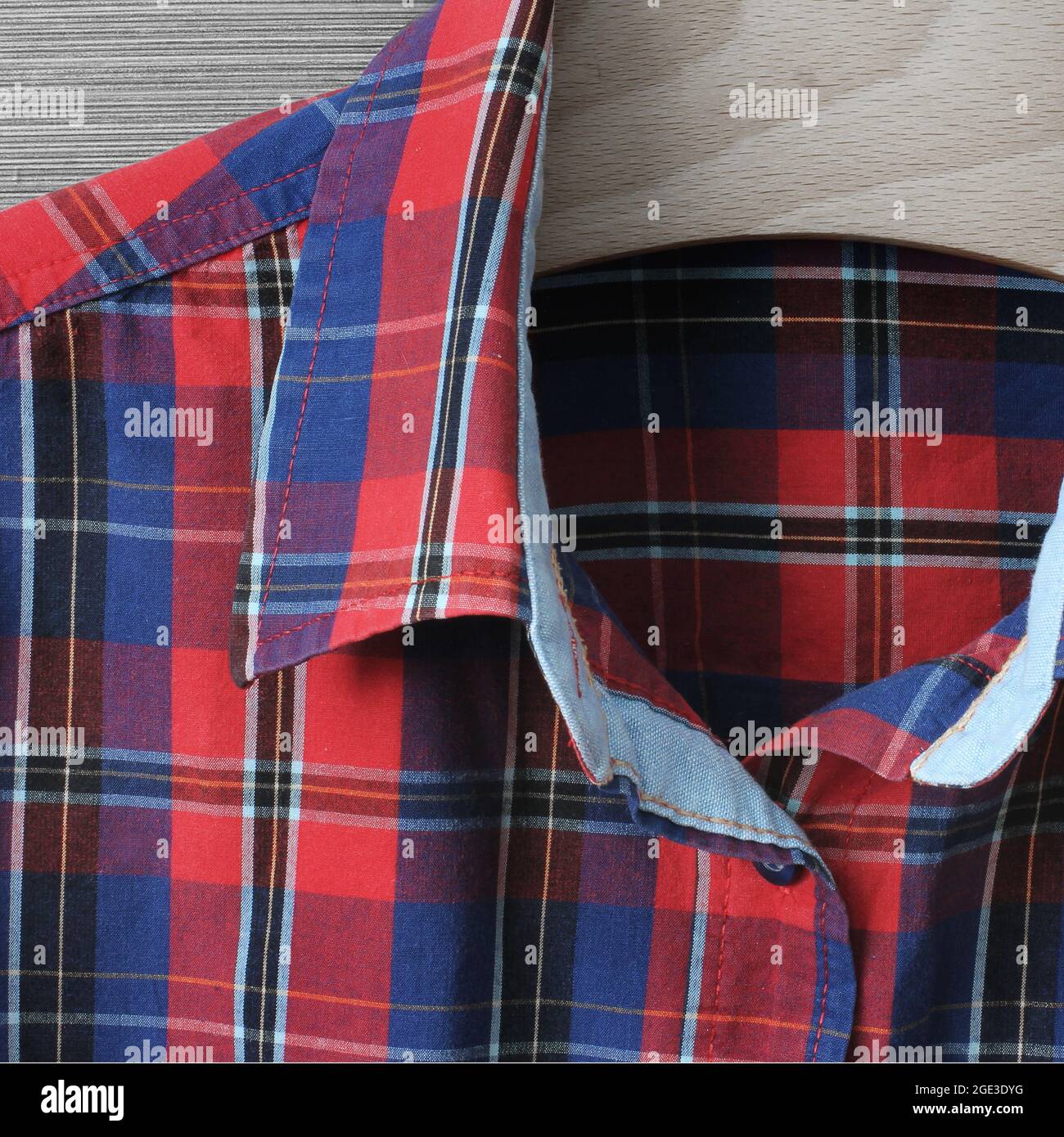 Texture of checkered flannel shirt. Collar Stock Photo - Alamy