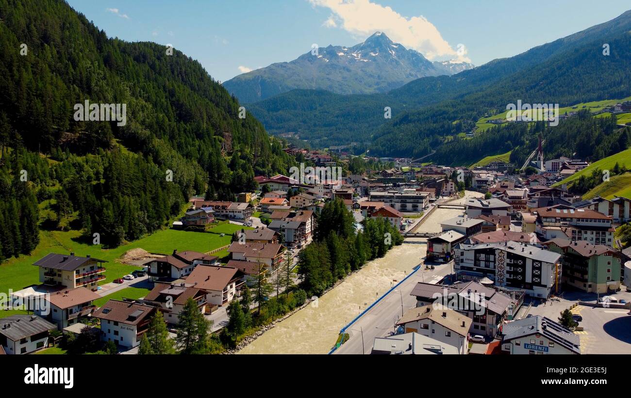 Famous village of Soelden in Austria - Solden from above Stock Photo ...