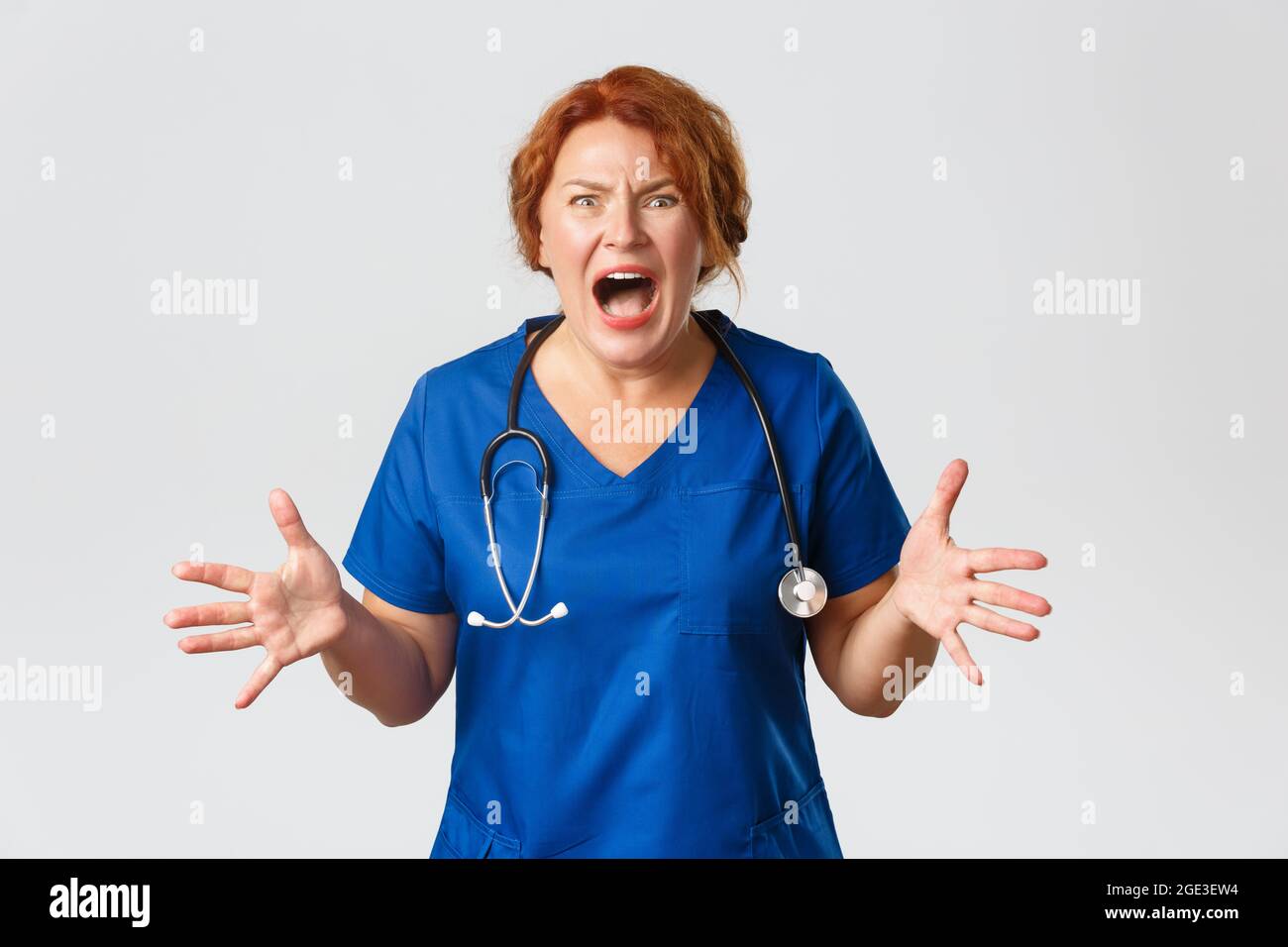 Medicine, healthcare and coronavirus concept. Anxious and frustrated ...