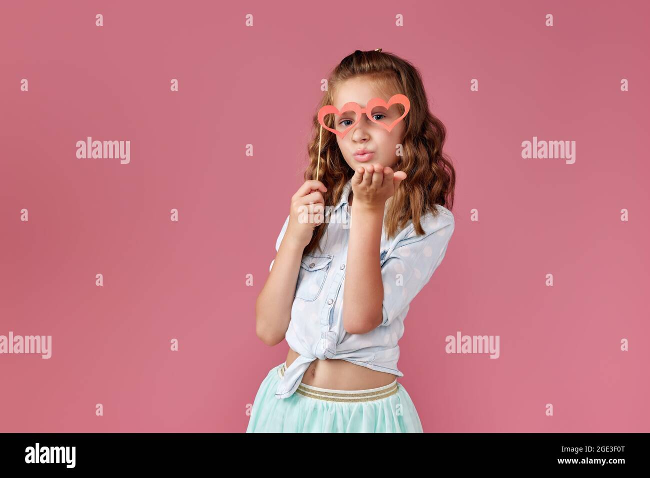 cute little caucasian redhead child girl blowing air kiss Stock Photo ...