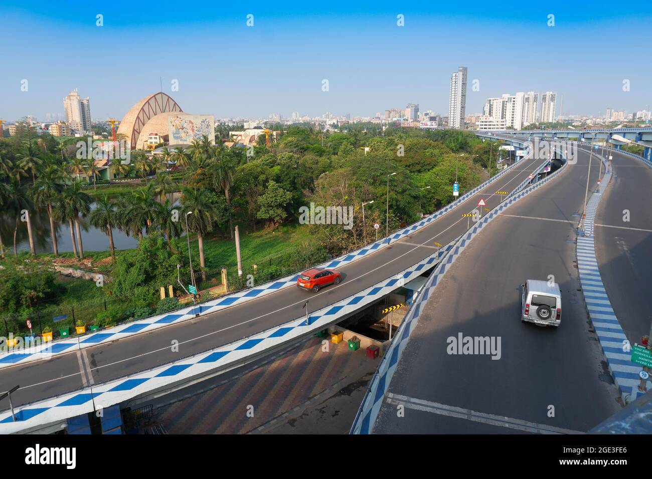 Kolkata, West Bengal, India - January 1st 2016 : View of traffic below ...