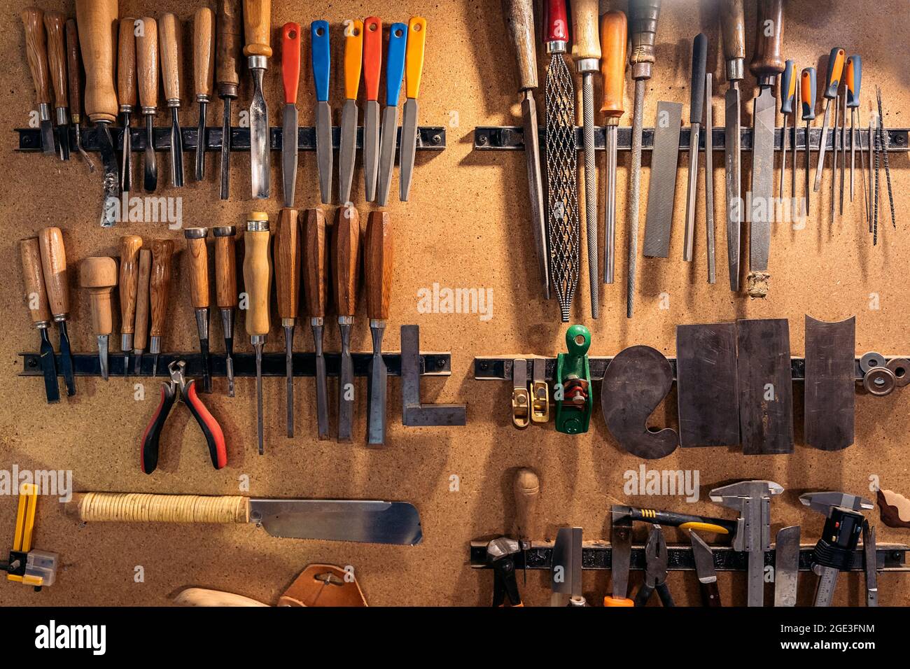 Variety of tools from a musical workshop used to create a musical ...