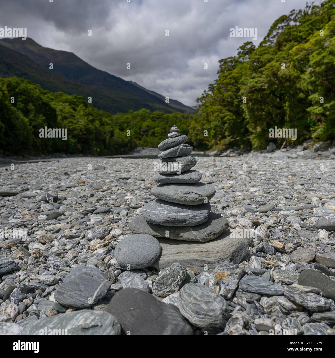 Stack of stones, Mt. Aspiring National Park, Makarora, Wanaka, Otago ...