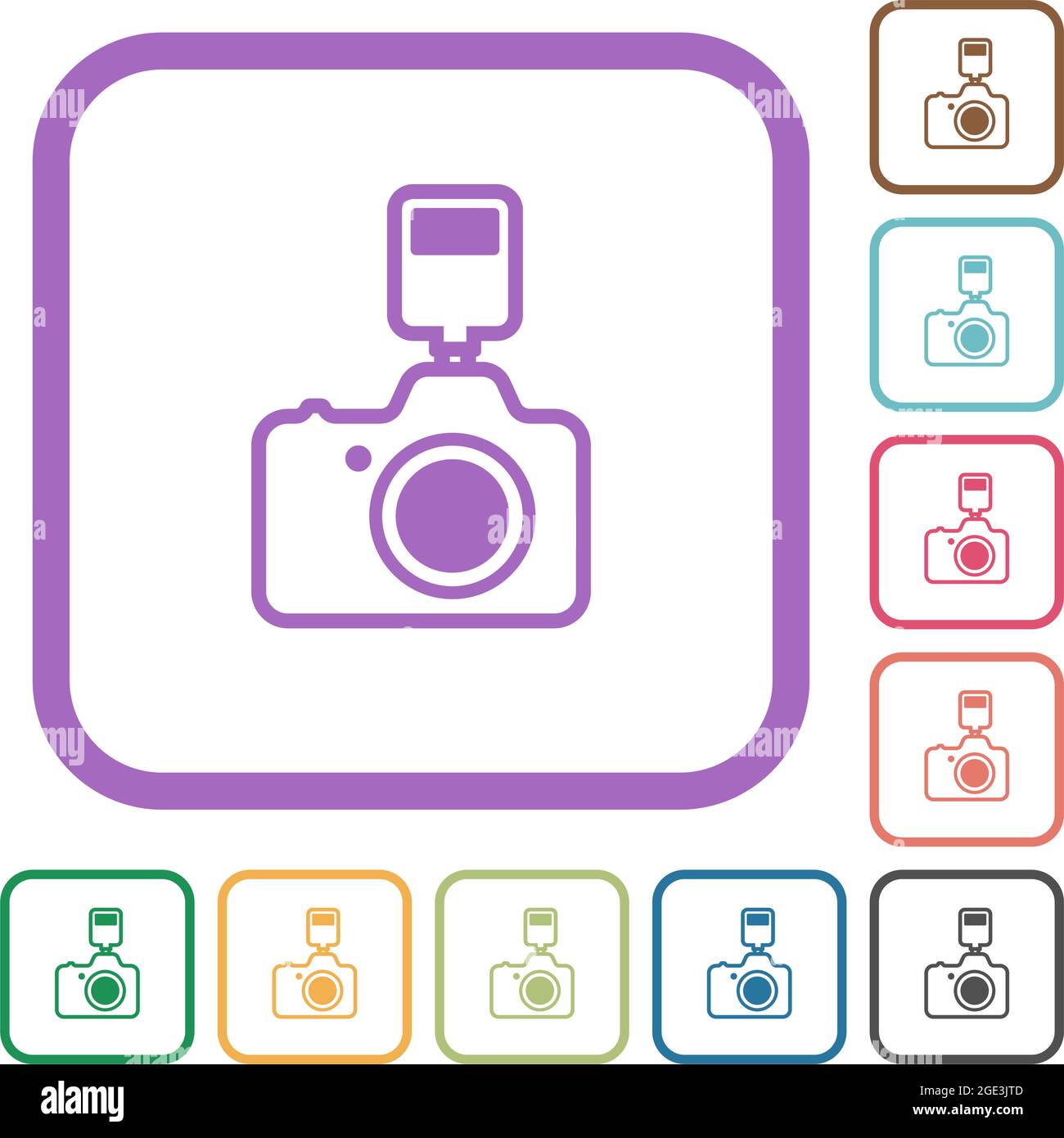 Camera with flash outline simple icons in color rounded square frames ...