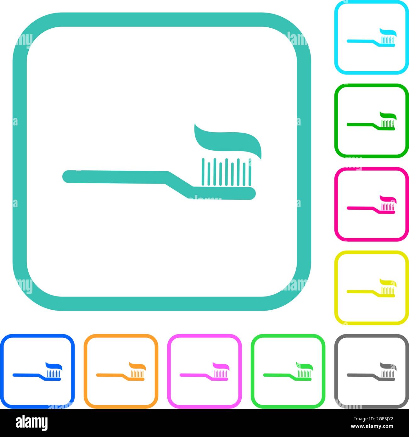 Toothbrush with toothpaste vivid colored flat icons in curved borders ...