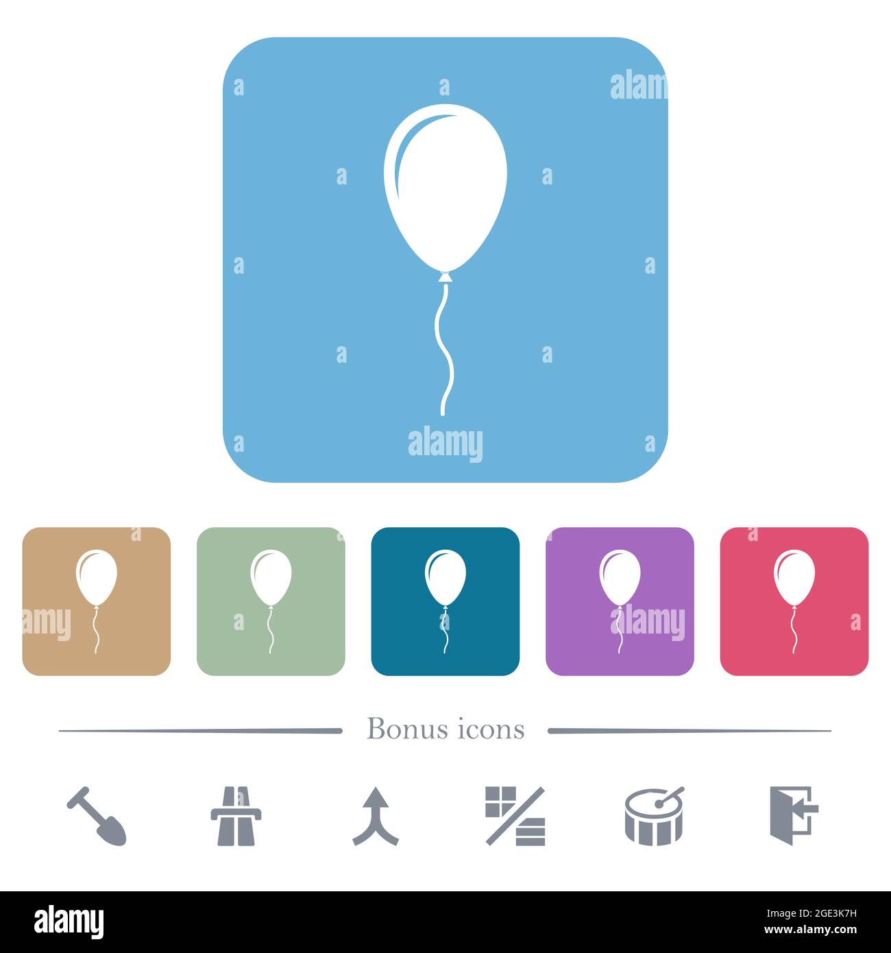 Single balloon with gloss white flat icons on color rounded square ...