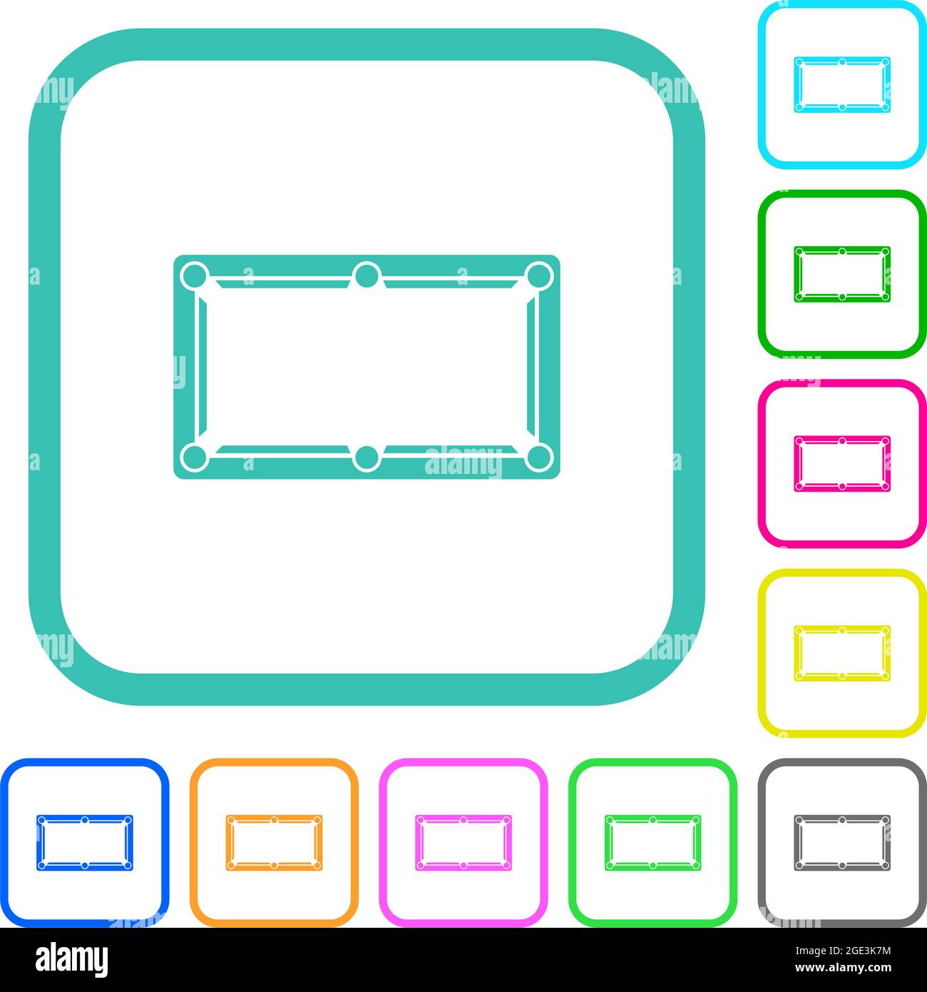 Empty billiard table vivid colored flat icons in curved borders on ...