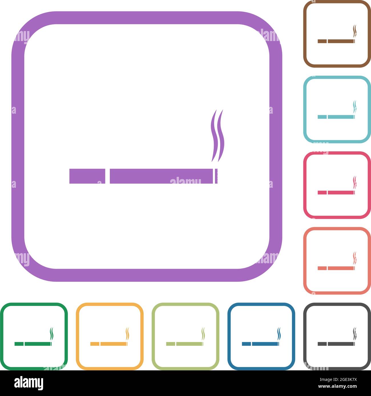 Cigarette simple icons in color rounded square frames on white ...